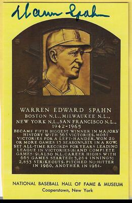 Warren Spahn HOF Plaque/Postcard HOF Autograph JSA | eBay