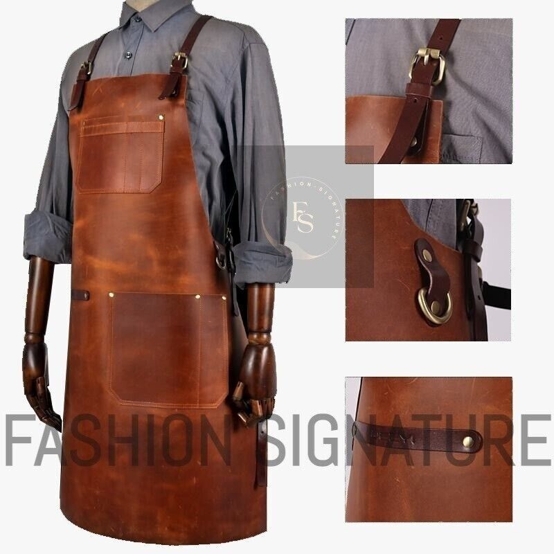 Apron Leather Bbq Butcher Brown Blacksmith Workwear Chef Cooking Men ...