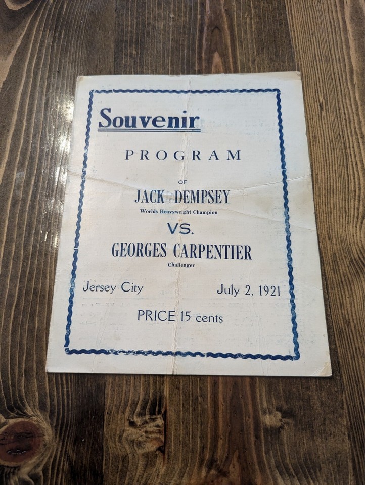 Rare 1921 Jack Dempsey vs Georges Carpentier Boxing Program | eBay