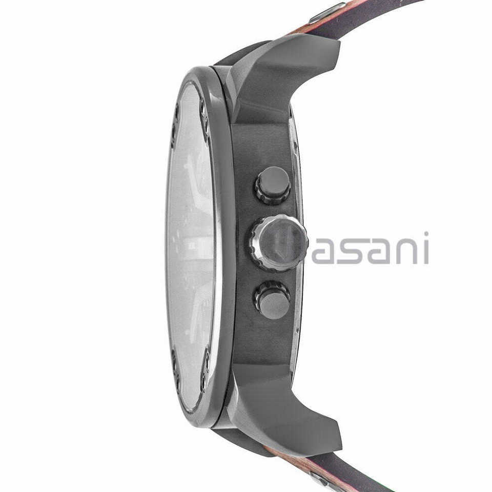 Diesel Original DZ7332 MR DADDY 2.0 Gunmetal Brown Leather Strap Chrono ...