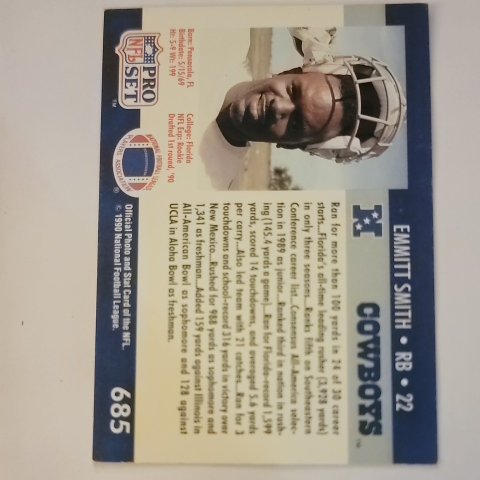 1990 Pro Set Emmitt Smith #685 Draft First Round Dallas Cowboys NFL | eBay