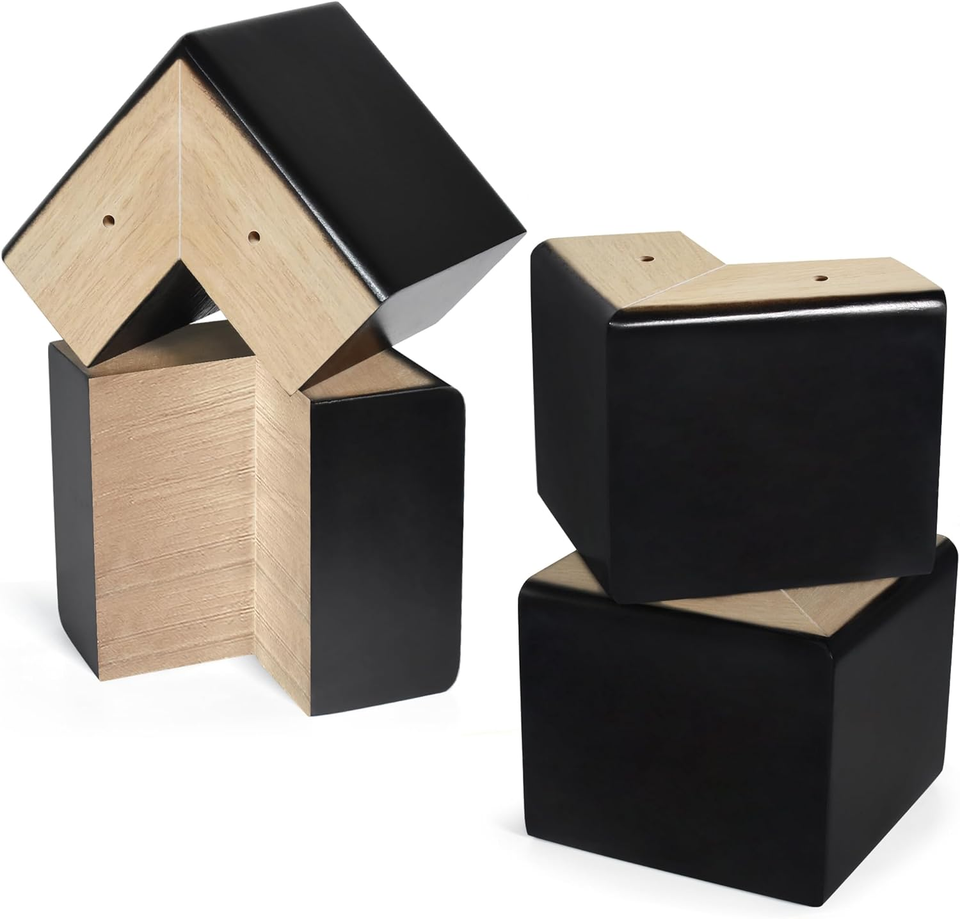 Bed Risers 4 Inch L-Shaped Wood Furniture Risers Pack of 4 Black Sofa ...