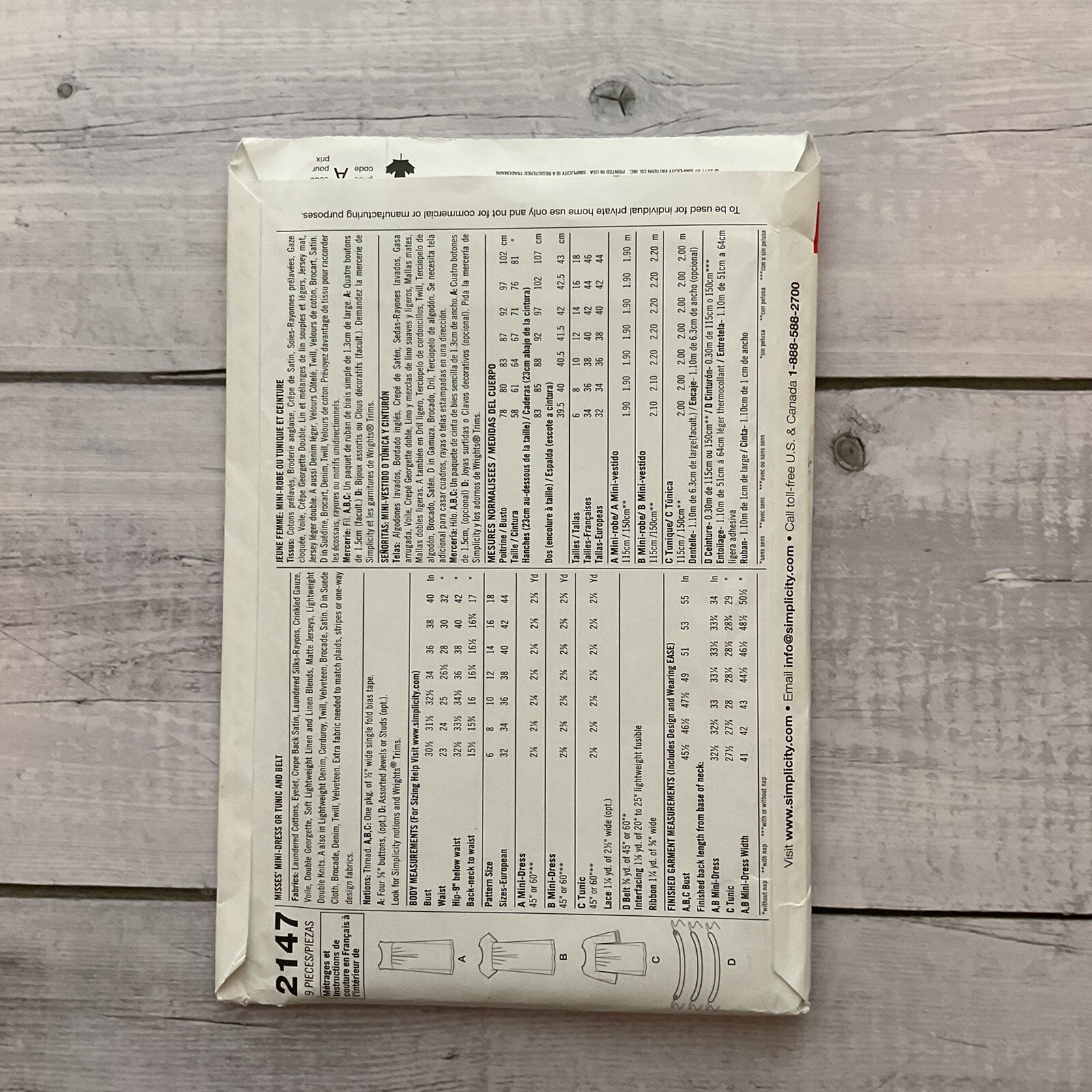 Simplicity 2147 Misses Mini Dress Tunic Pattern Learn to Sew UCT Sz 6 ...