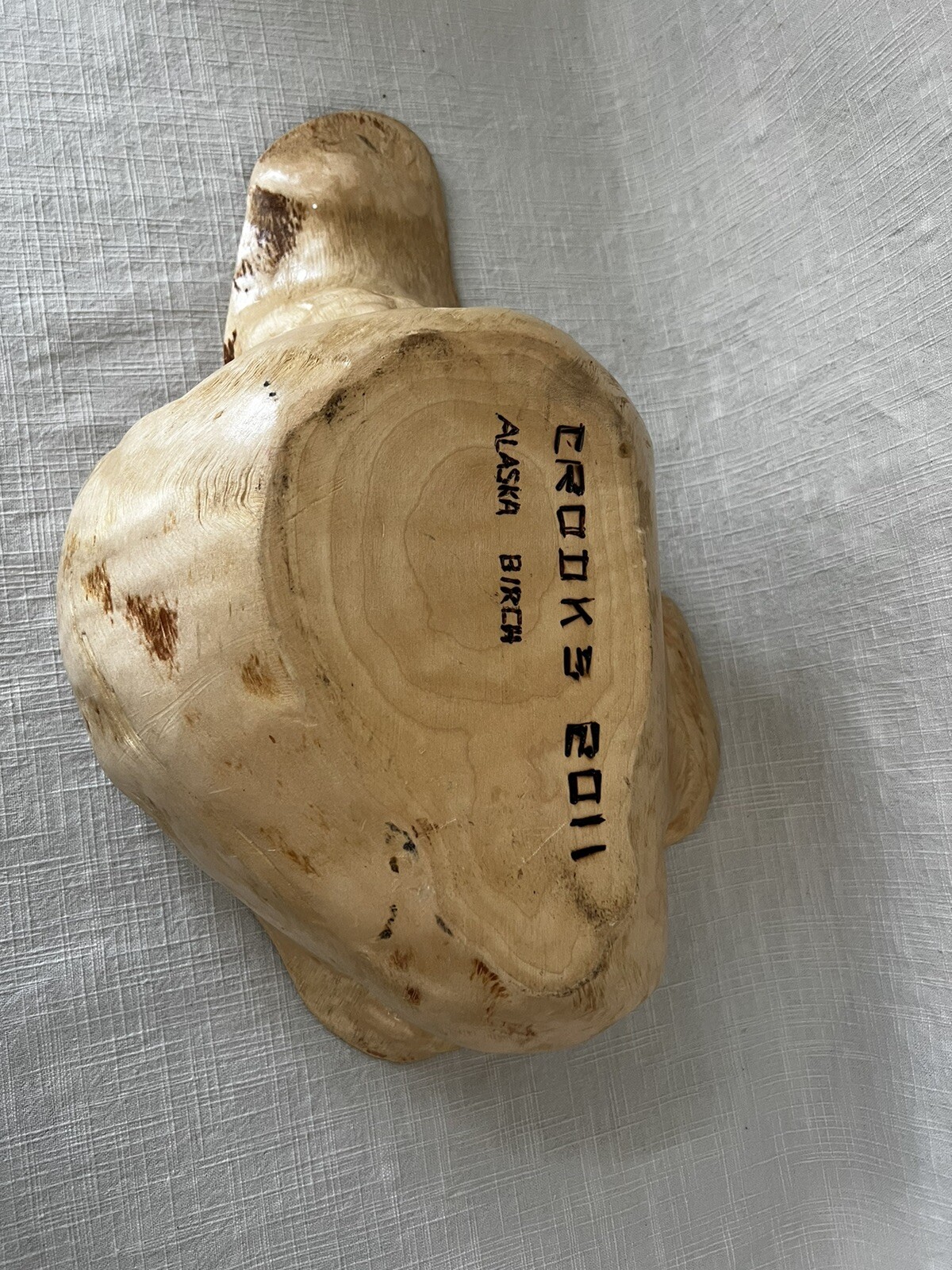 Birch Burl Wood Bowl Handcrafted Carved Alaska 2011 Signed 16” x 11” x ...