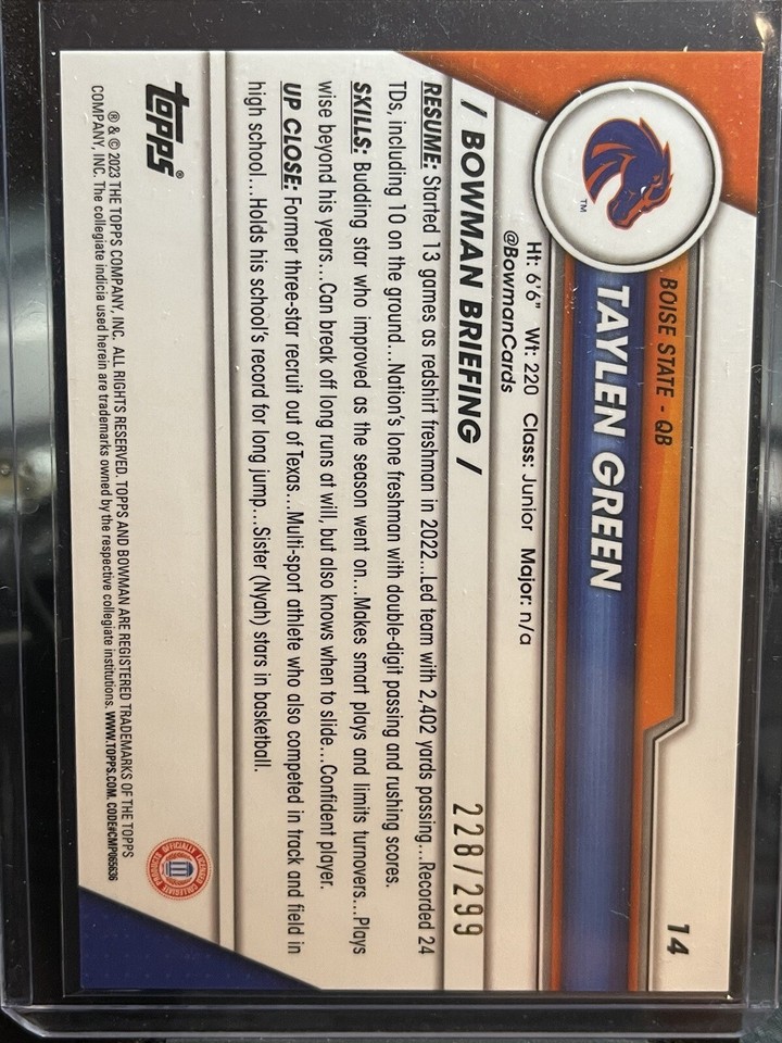 2023 Bowman U Chrome Taylen Green Bowman 1st Aqua Refractor 228/299 14 ...