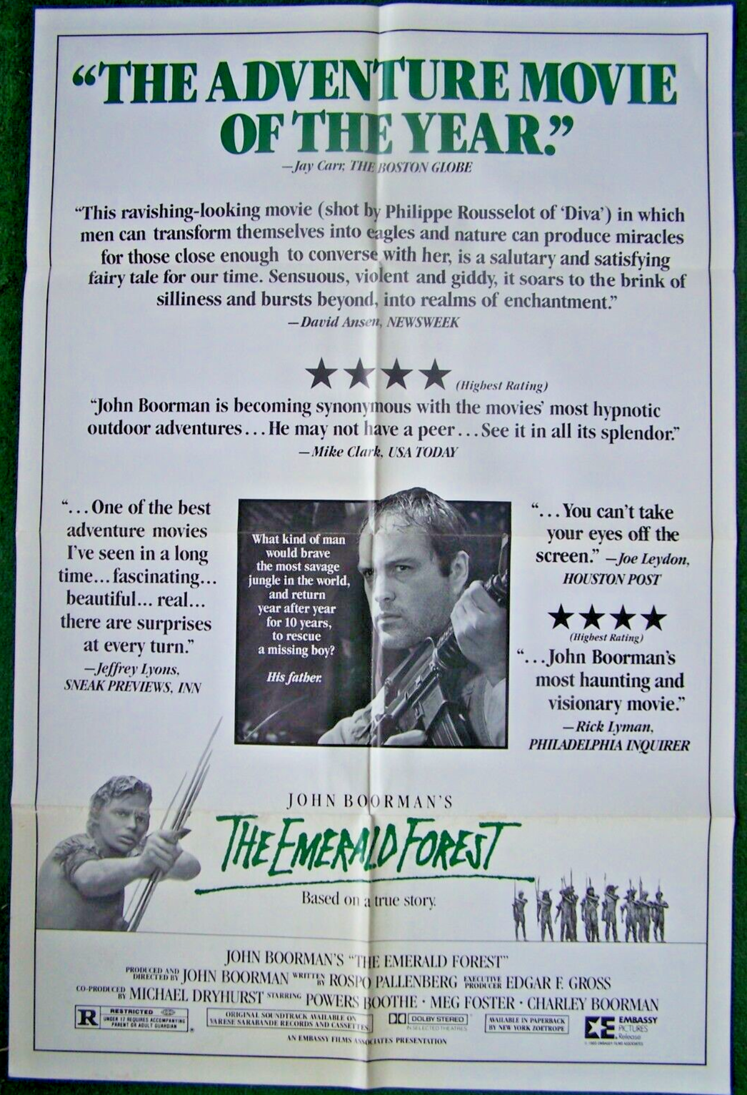 "The Emerald Forest" 1985 original 1-sheet movie poster Powers Boothe ...