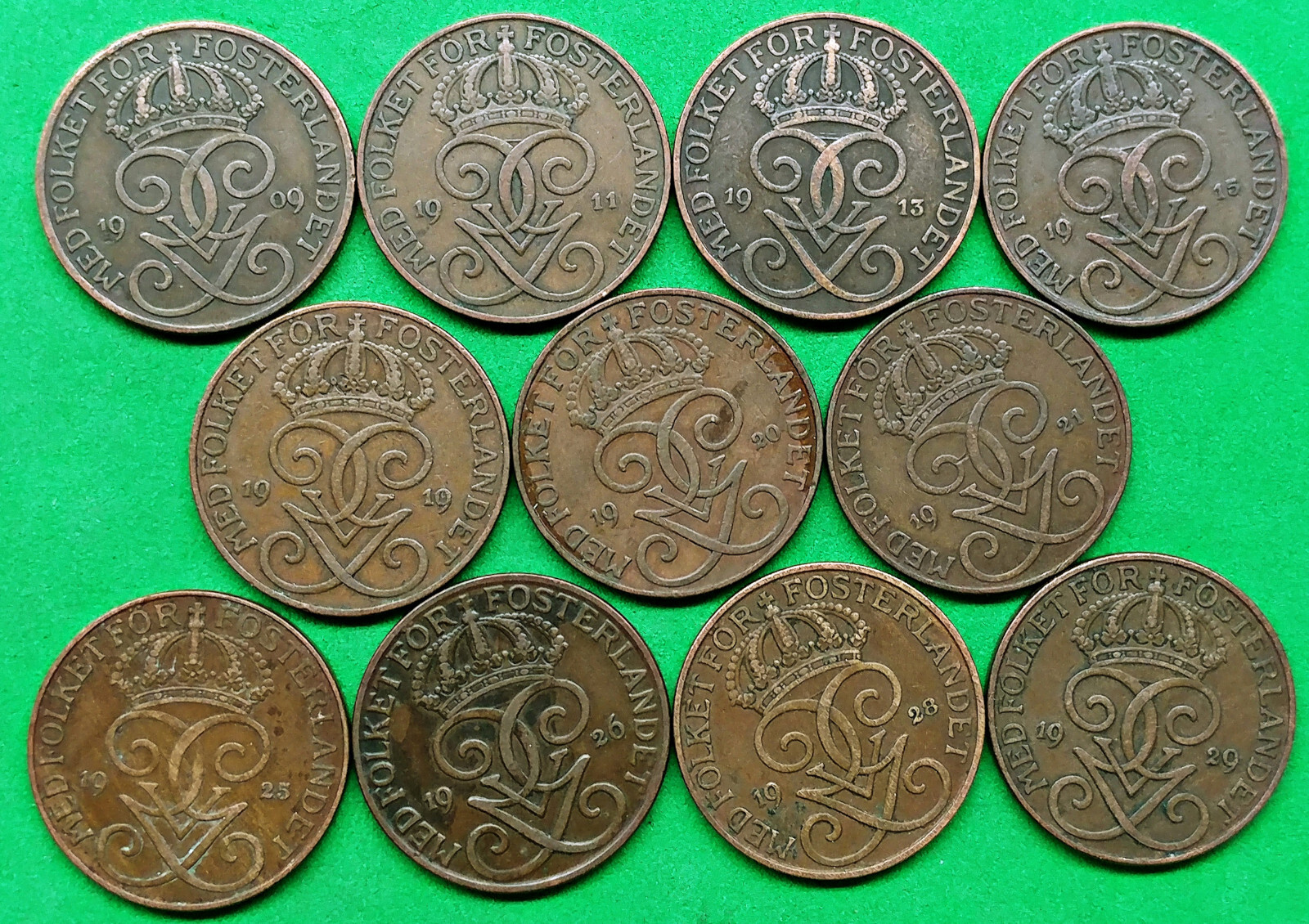 Lot of 11 Different Old Sweden 5 ore Coins 1909-1929 Vintage World ...