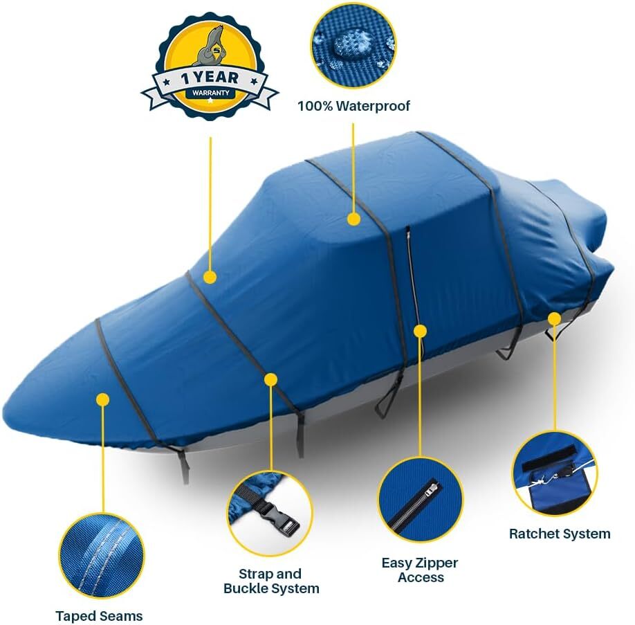 Seal Skin Heavy Duty T-Top Boat Cover, Waterproof & UV Resistant, Snug ...