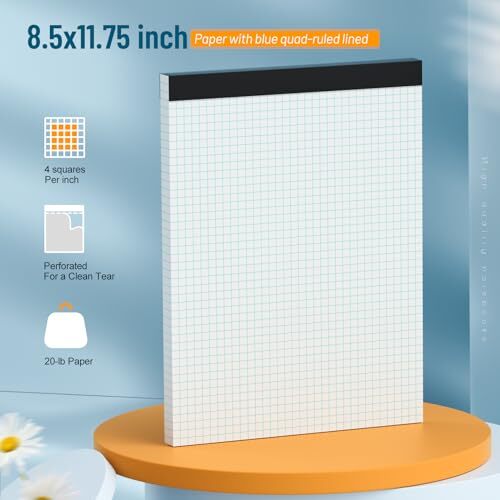 Quad Ruled Graph Paper Pad 8 pack of 50 Sheets White 4x4 4 Squares per ...