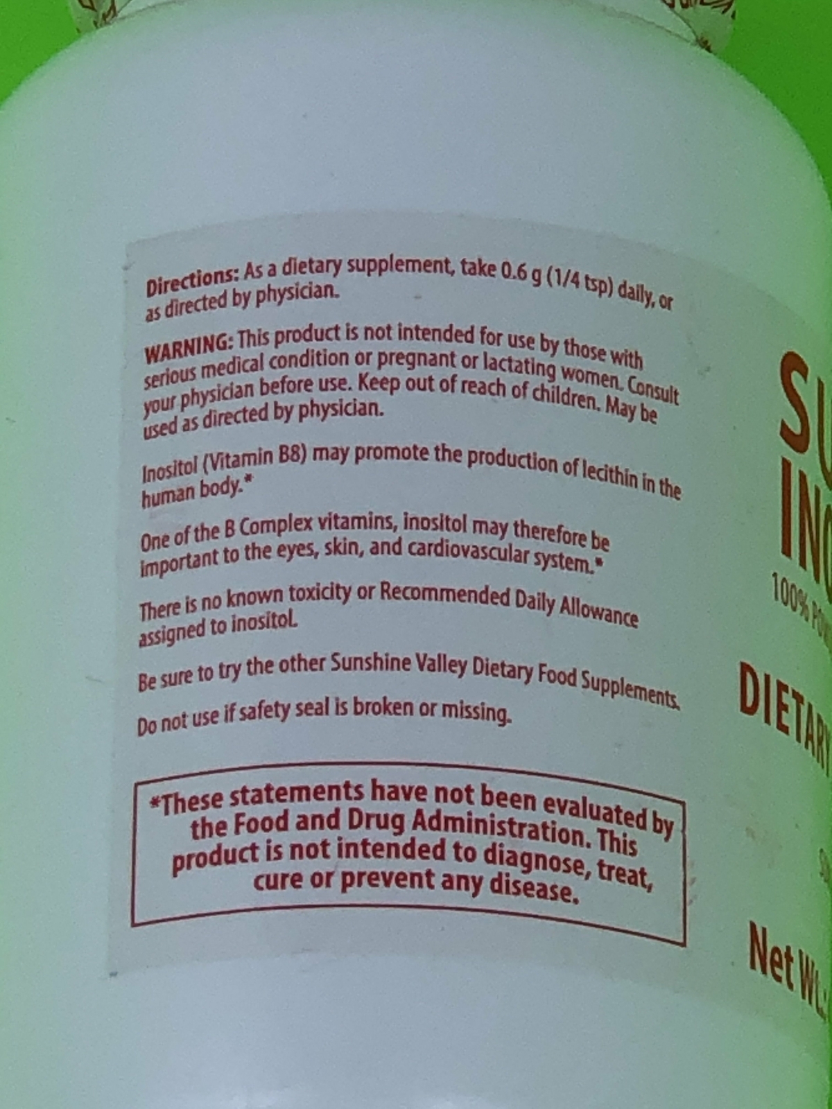 Vitamin B8 Super Inositol 💯% Powder Form 4 OZ 113.39 grams🌞Sunshine ...