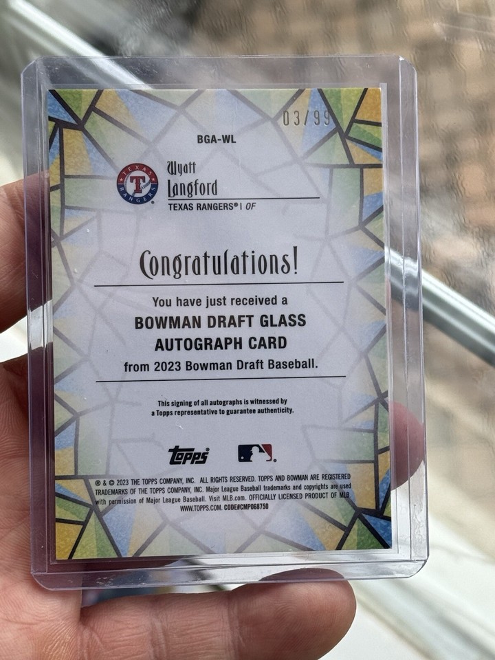 2023 Bowman Draft - Bowman Glass #BGA-3 Wyatt Langford (RC) 03/99 | eBay