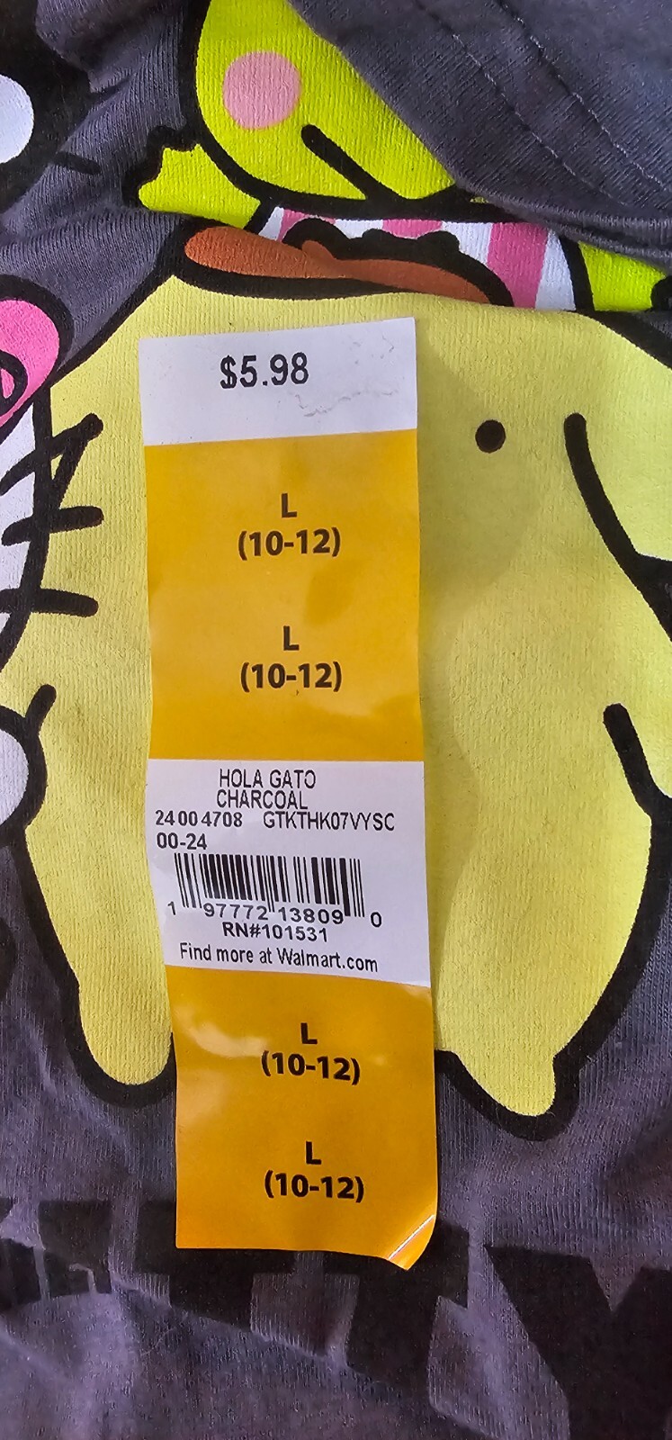 Hello Kitty Sanrio NEW♈Boy's Printed SS Knit Tee size L~Charcoal/yellow ...