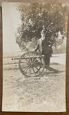 RPPC Handsome Fashionable Man Stands with a Cannon Real Photo Postcard ...