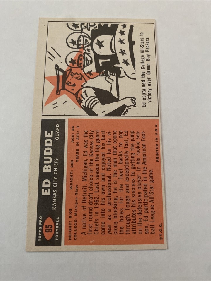 1965 Topps Ed Budde Signed Card Kansas City Chiefs Autograph Auto | eBay