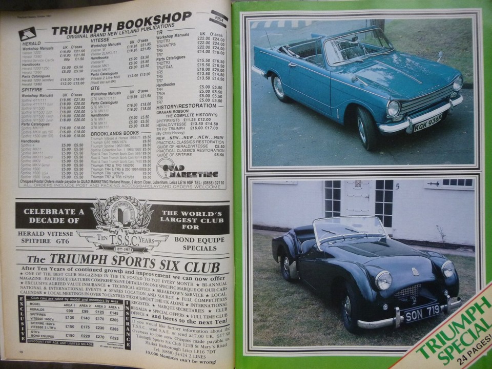 PC 87/10 FORD CORTINA MK1 MGA TRIUMPH SPITFIRE HERALD TRs JAGUAR MK2 VW ...