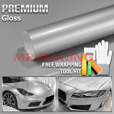 Gloss Glossy Silver Car Vinyl Wrap Sticker Decal Film Air Release ...
