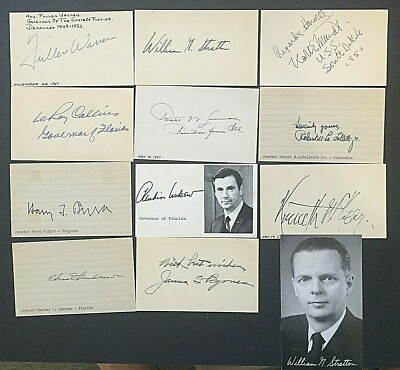 Lot 19 US Senator & Governor Vintage Signed Index Cards Harry Bird ...