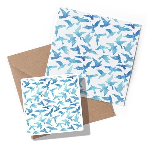1 x Greeting Card & Sticker Set - Flying Birds Pattern Pigeon Dove ...