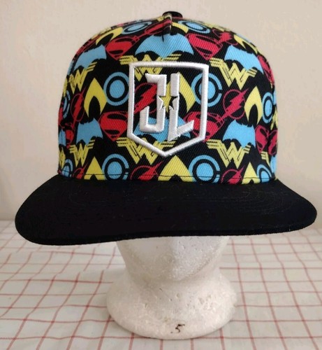Justice League JL Cap Hat Black Adjustable Snapback Flat Bill DC Comics ...