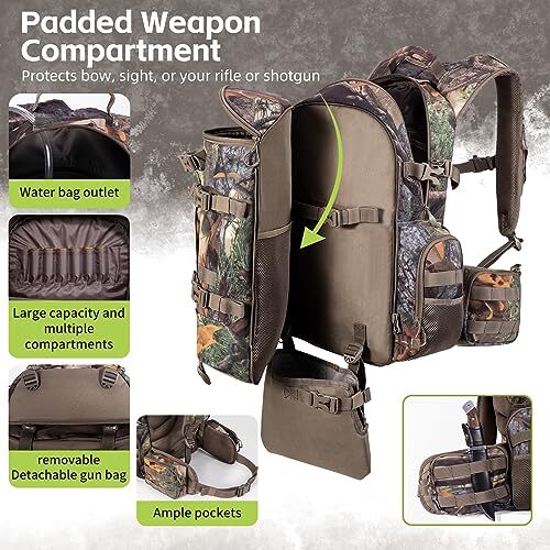 Large Hunting Backpack with padded weapon for Bow Rifle Hunting Gear ...