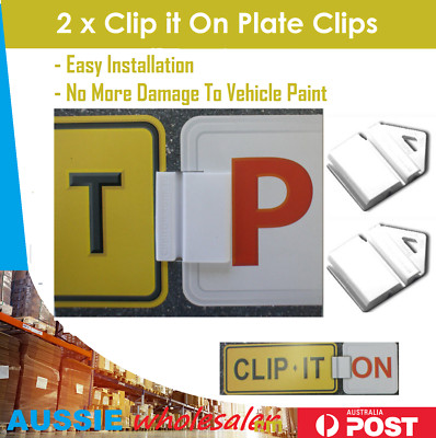 2x white Clip It On Plate Clips for Car Number Licence and p/l plate ...