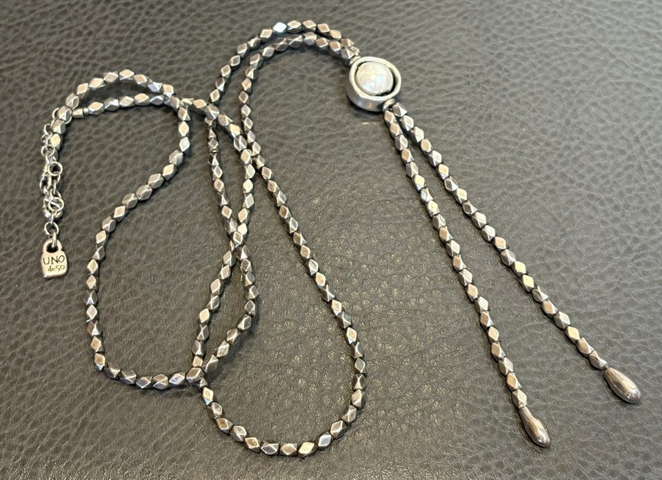 Uno de 50 “Make a Wish” Silver Plated Imitation Pearl Long Lariat ...