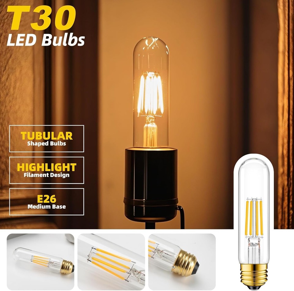 Dimmable E26 T10 LED Bulb 4W 40 Watts,Tube Light Bulbs,Skinny Long ...
