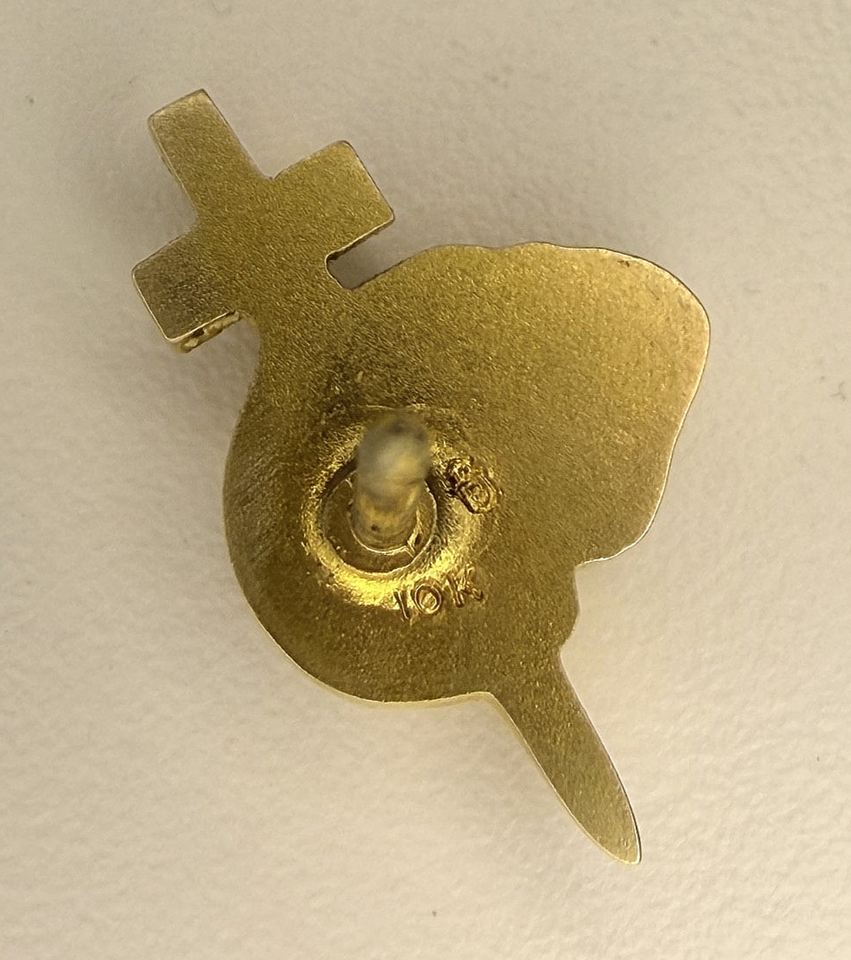 10K Gold Memento Mori Skull Tie Tack Stick Pin w/ Ruby Eye & Seed Pearl ...