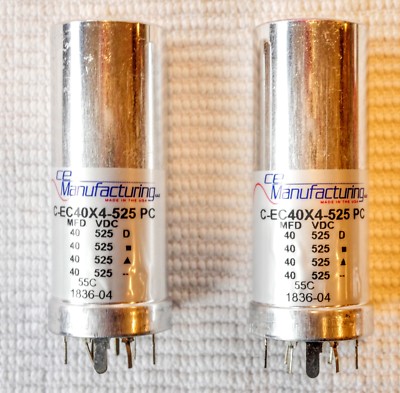 PAIR TWO Capacitor CE MFG CAN ELECTROLYTIC MALLORY 525V, 40-40-40-40 ...