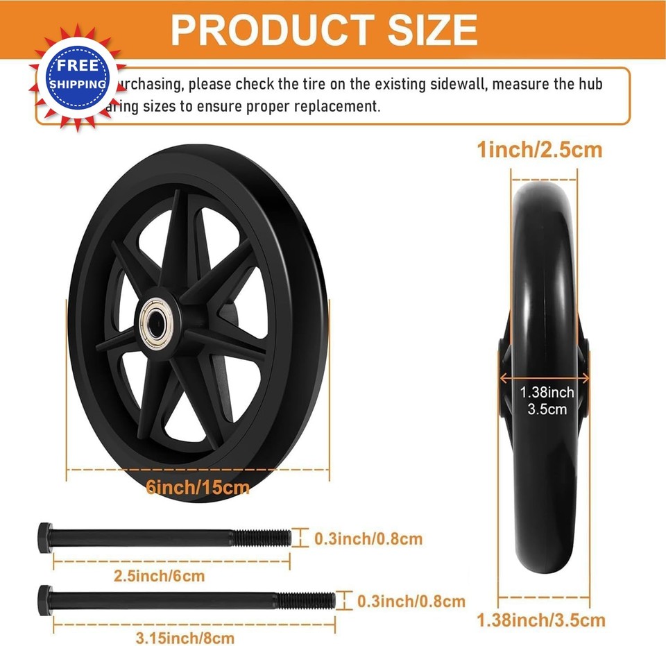 2Pcs 6 Inch Replacement Wheelchair Wheels for Walkers Environmentally ...