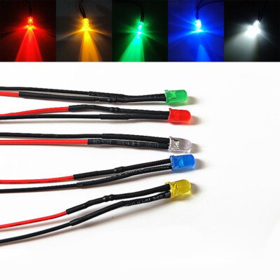 3mm Pre-Wired Ultra Bright LEDs Bulb 2V 3V 12V~ 220V White/Red/Green ...