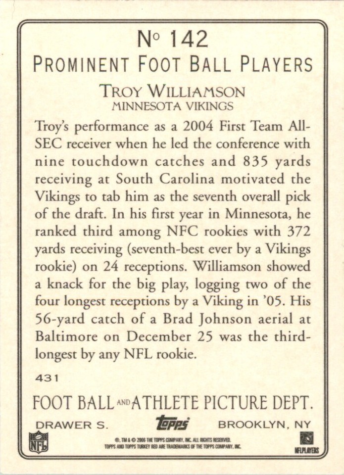 2006 Topps Turkey Red Troy Williamson Minnesota Vikings #142 Football ...
