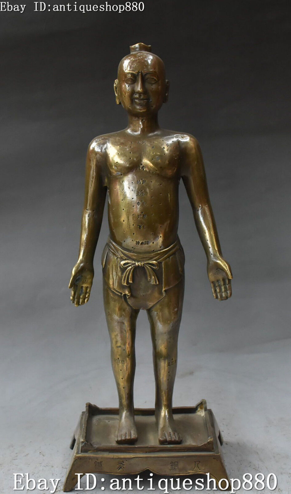 13" Collect China Bronze Medicine Acupuncture Body Acupoint Human Model ...