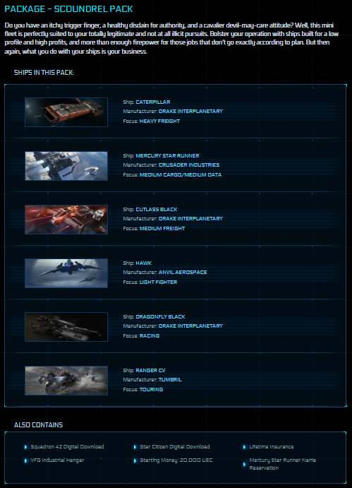 Star Citizen - SCOUNDREL PACK - 6 LTI Ships + Squadron 42 Game Package ...