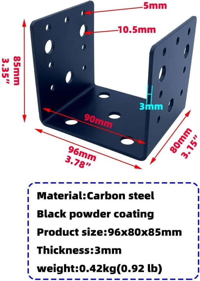 4 PCS Heavy Duty Steel Half Post Base Fit 4x4 Post Anchor Connector ...