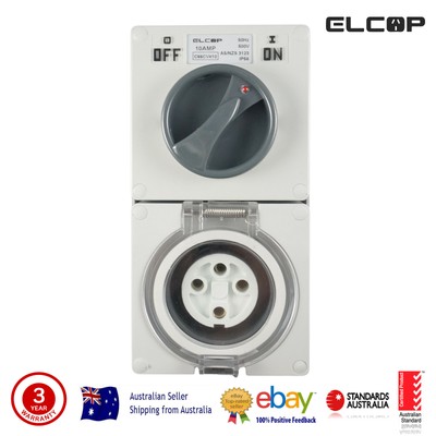 Elcop 4PIN 10A Switched Socket 500V AC IP56 (Aussie Approved, 3 Year ...