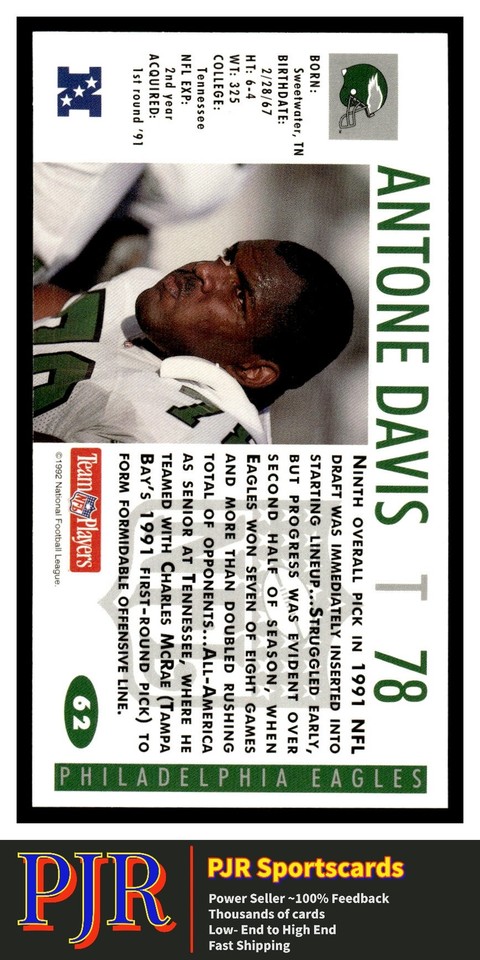 1992 GameDay #62 Antone Davis Philadelphia Eagles BUY 4 - 35% OFF | eBay