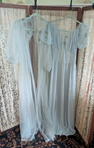 Vintage Kickernick Blue Peignoir Night Gown and Robe Lingerie Set Lot 4 | eBay