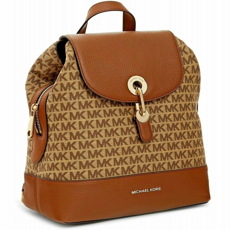 Michael Kors Raven Medium Brown/Ebony Signature and Leather Backpack ...