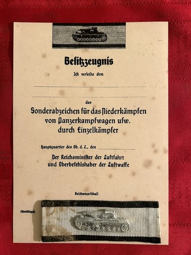 WW2/WWII German Panzer Patch With Certification | eBay