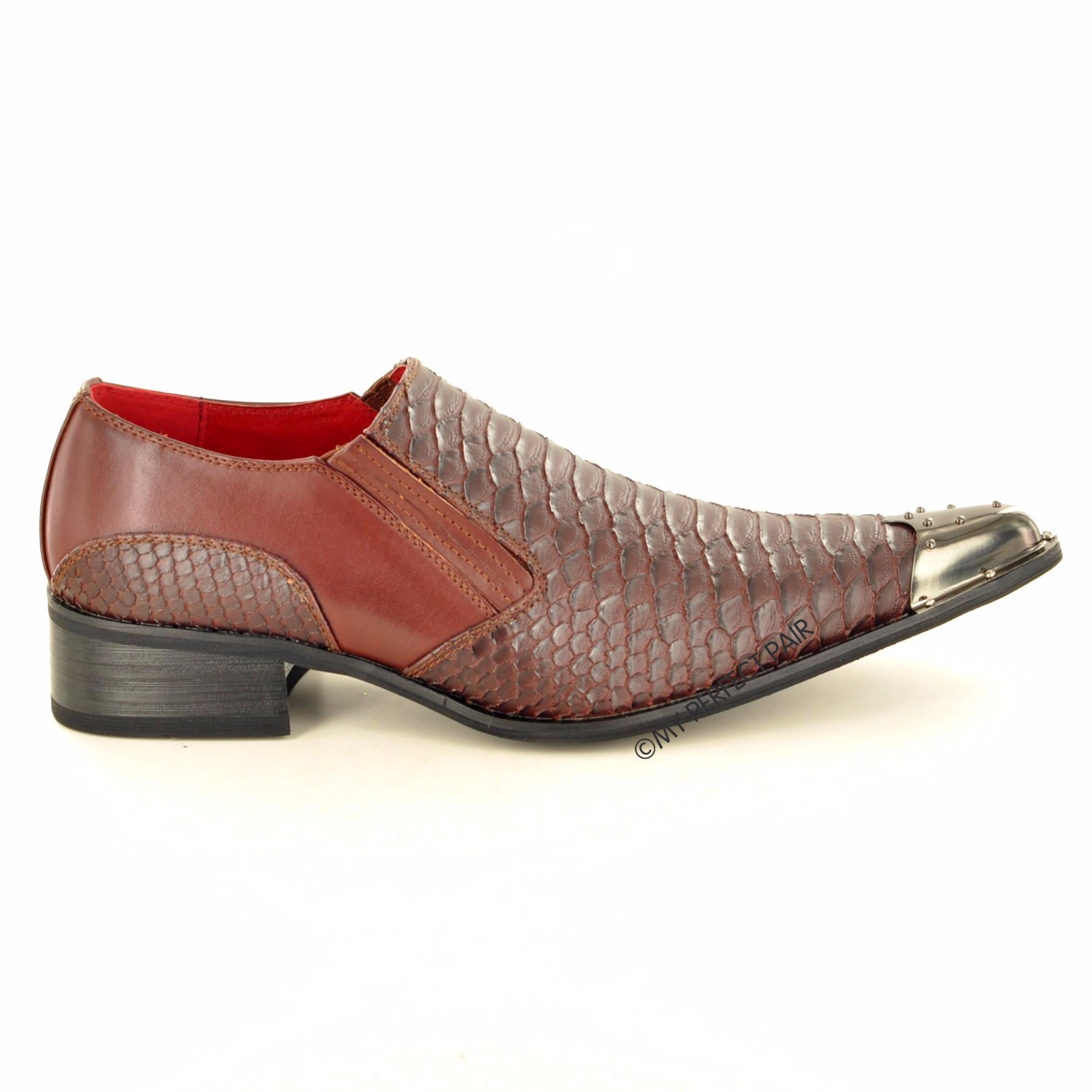 Mens Winkle Pickers Shoes Leather Lined Crocodile Skin Metal Toe UK ...