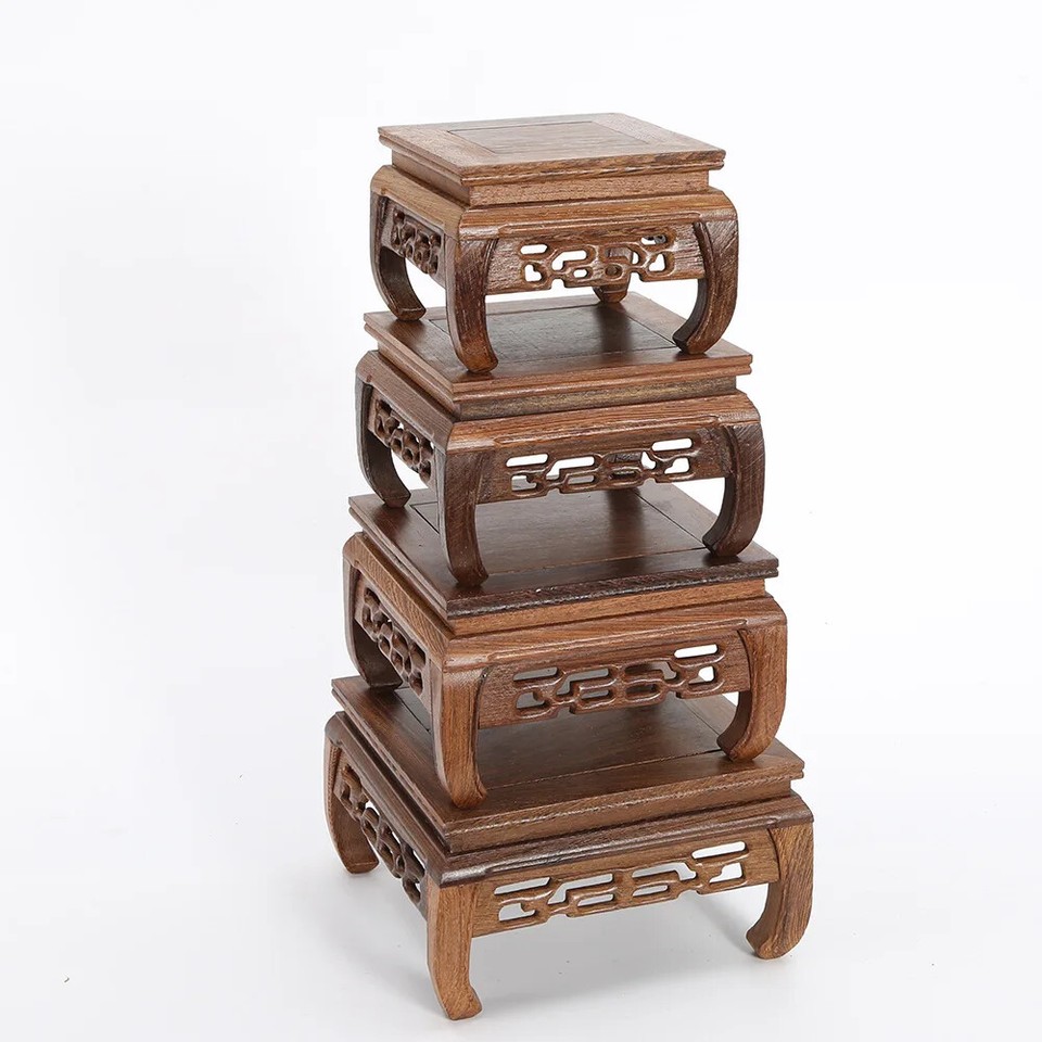 vintage Engraving Wooden Fishbowl Display Planter Stand Vase Rack ...