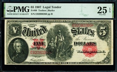 1907 5-Dollar Legal Tender Note-VF 25 Exceptional Paper Quality (EPQ ...