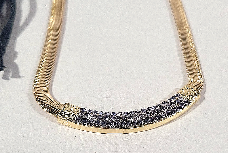Vintage NEW Signed OPC Gold Tone Lavender Pave' Rhinestone Bar Necklace ...