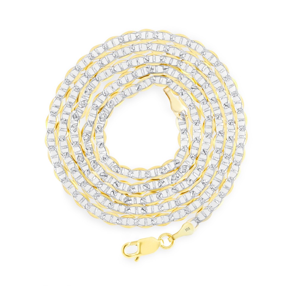 10K Yellow Gold Solid 3mm Pave Diamond Cut Mariner Anchor Link Chain ...