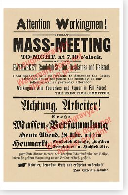 Chicago Haymarket Affair Riots 1886 Mass Meeting Rally Bilingual Poster ...