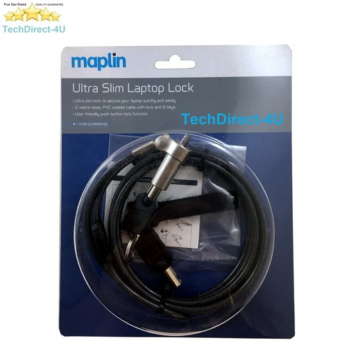Maplin Ultra Slim Laptop Lock Security Easy 2m STEEL PVC CABLE 2 KEYS ...