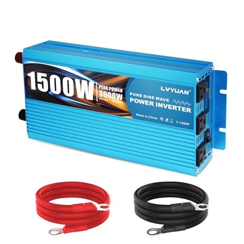 1500 Watt Pure Sine Wave Inverter 12V to 110V 120V DC to AC with 12V ...