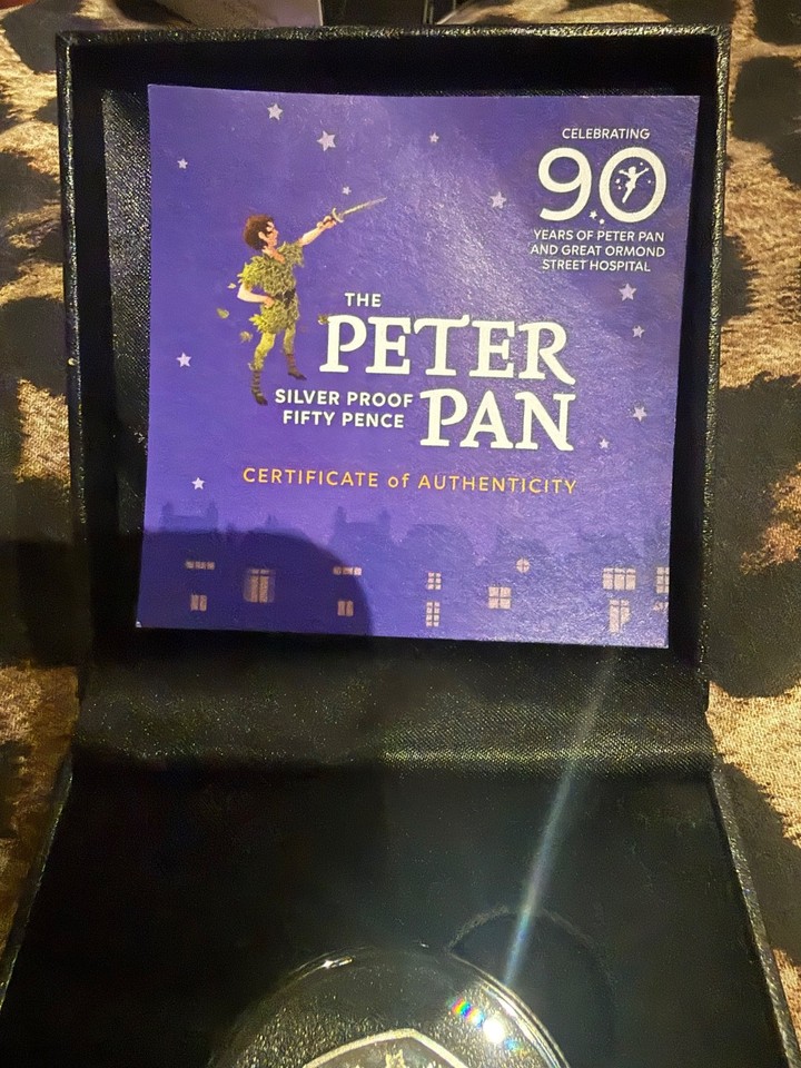 2019 ISLE OF MAN - PETER PAN SILVER PROOF COLOURED 50p COIN WITH CASE ...