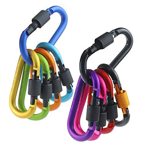 10 Pack Aluminum D Ring Key Rings Hiking Clips Locking Carabiner for ...